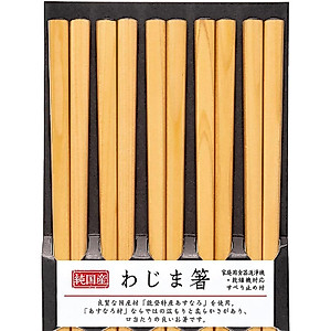 Wajima Chopsticks 5 Pairs Reusable Japanese Wooden Chopsticks for Sushi, Noodles as Ramen, Udon, Soba, Pho Dishwasher Safe 9 inches Made in Japan (Natural Wood Color)