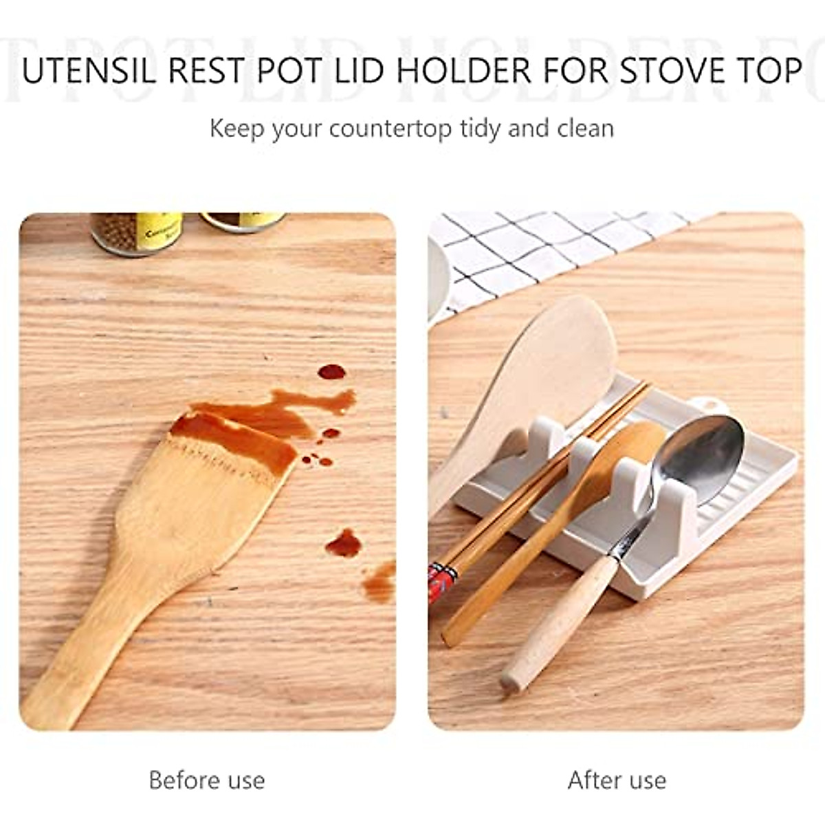 QBOMB Cooking Utensil Rest,Cooking Ladle/Spatula/Spoon Multiple Kitchen Fork Spoon Holders with 4 Slots and Pot Lid Holder for Kitchen Keeps Countertops Clean 2 Pack