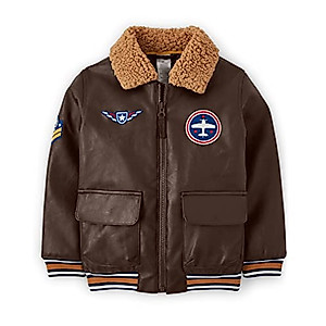 Gymboree,and Toddler Boys Embroidered Faux Leather Jacket,AVIATOR BROWN,5T