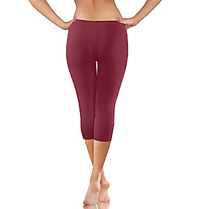 PANOEGSN Tummy Control Leggings for Women Capri Pants Solid Color Cropped Yoga Pants Tight Stretchy Athletic Fitness Trousers