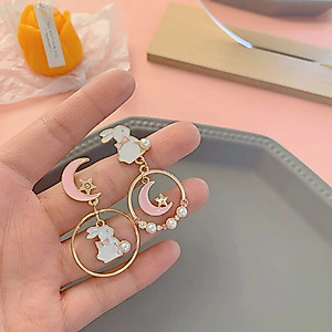 Kawaii Earrings Aesthetic Earrings Bunny Earring Cool Earrings Kawaii Jewelry Cute Earrings Aesthetic Preppy Earrings Cottagecore Earrings Pastel Jewelry Dangle Pearl Earrings