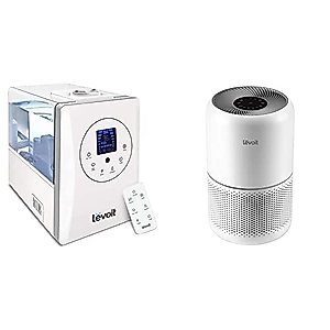 LEVOIT Humidifiers, White & Air Purifier for Home Allergies Pets Hair in Bedroom, H13 True HEPA Filter, 24db Filtration System Cleaner Odor Eliminators, White