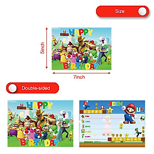 NF 24PCS Mario Birthday Party Invitations card, Video game party supplies，Super Bro Party Supplies for Kids