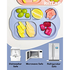 KITLAB Unbreakable Divided Plates, 4 Pack Wheat Straw Tray, Large Fast Food Tray for Toddlers Adults Kids Children, Lightweight Plates, Dishwasher and Microwave Safe