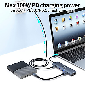 WWLSV USB C Hub Docking Station USB C to HDMI 8 in 1 Adapter (4K HDMI USB3.0 SD/TF Card Reader 100W PD) Compatible with MacBook Pro/MacBook Air, XPS, Chromebook and More Type C Device