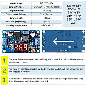 WWZMDiB LM2596 Voltage Regulator DC to DC Converter 3.2-35V to 1.25-30V Buck Converter (3Pcs LM2596 with LED Display)