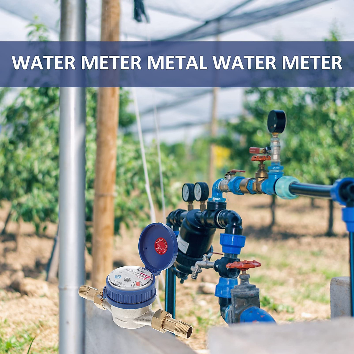 VILLCASE Water Flow Meter TS- S300E Water Meter Accurate Long Time Cold Water Meter, 3/4 NPT Couplings, Measuring in Cubic Meter Garden Water Meter