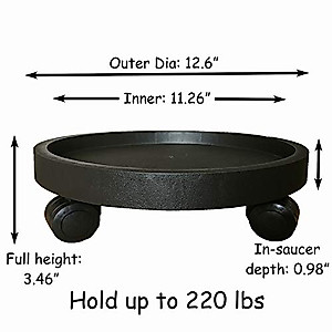 2 Pack of 12.6 Inch Heavy Duty Plant Caddy with Wheels,Rolling Plant Stand Pot Trolley,Wheeled Planter Saucer Tray,Potted Flower Mover Dolly with Casters Round Coaster for Indoor Outdoor