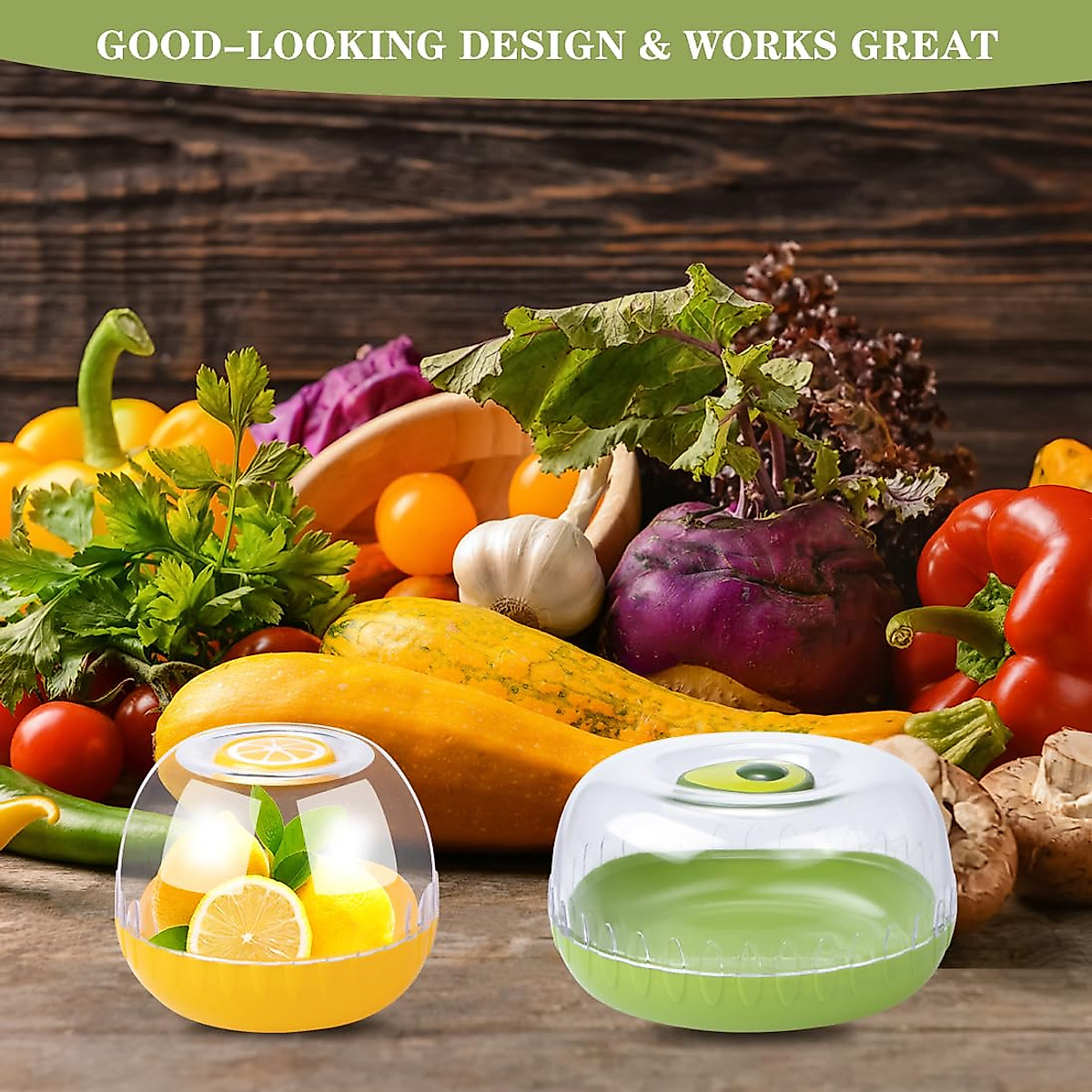 LINXIU Vegetable and Fruit Storage Containers for Fridge Reusable Lemon Holder Organizer Avocado Shaped Storage Food Saver Keepers 2 Pack