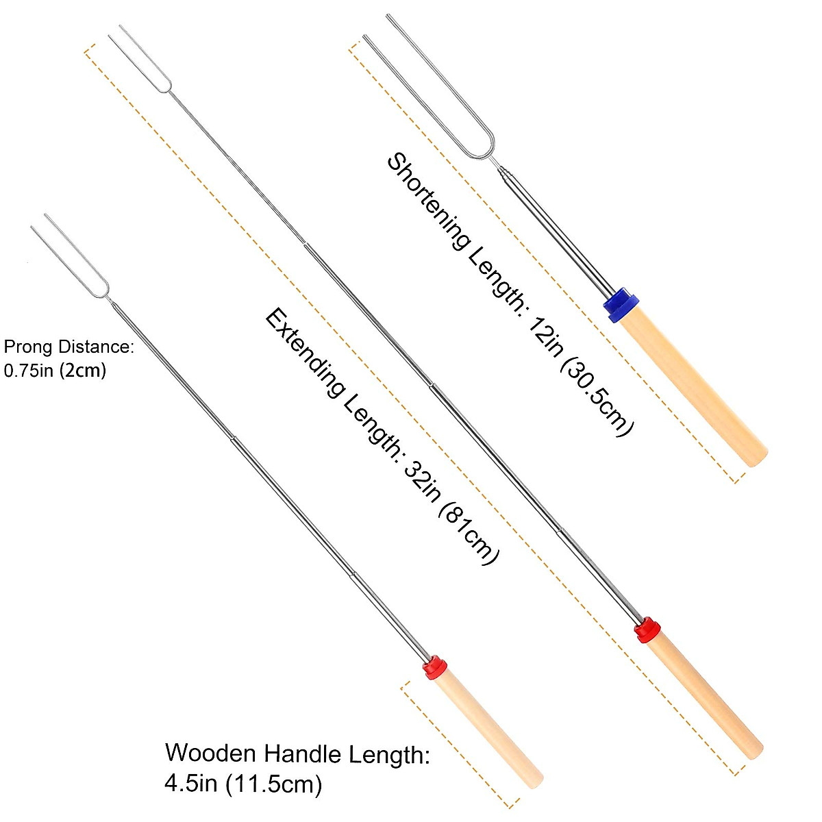 Marshmallow Roasting Sticks, Telescoping Smores Sticks for Open Fire Pit, 32 Inch Long Marshmallow Toasting Barbecue Forks BBQ S’mores Skewers for Campfire Camping Hotdog Hot Dog Bonfire Grill, 5 Pack