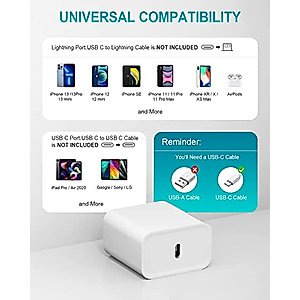 USB C Fast Charger Block【2-Pack】 20W USB C Wall Charger PD 3.0 Power Brick Adapter Compatible with iPhone 13/12/11 Pro Max/Pro/Mini/Xs Max/XR/X, iPad Pro 2020