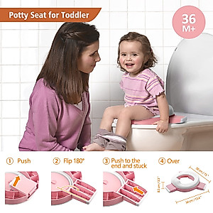 Portable Potty for Toddler Travel Seat Foldable Car Potty Training Toilet with Travel and Storage Bag Kids for 24M- 3 Years(Pink)