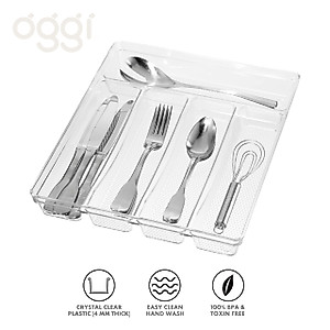 OGGI Clear Tray Flatware Organizer, 5-Compartment
