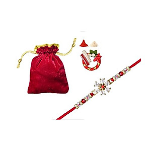 Tarini Gallery Rakhi for Brother Bhaiya Bhai Dooj Raksha Bandhan gift Rakhi Thread Rakhi Bracelet with Greeting card gift pack in pouch/Potli bag (Design 3 with Soan)