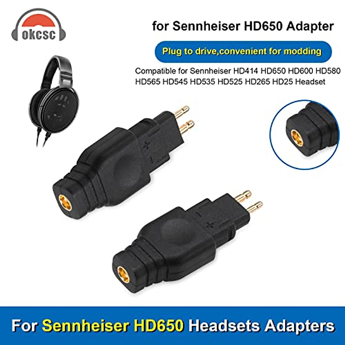 okcsc MMCX Cable Adapter Work for MMCX Cable Connected to Sennheiser HD414 HD650 HD600 HD580 HD565 HD545 HD535 HD525 HD265 HD25 Headset Connector Black