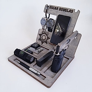 Wooden Docking Station, Police officer Docking Station, Wood Stand for gun, Law enforcement Gift for men, Nightstand with gun holder