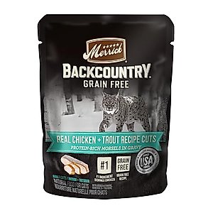 Merrick Backcountry Grain Free Gluten Free Premium Wet Cat Food, Chicken and Trout Recipe Cuts With Gravy - (Pack of 24) 3 oz. Pouches