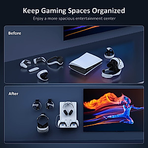 NexiGo PS5 and PSVR2 Wall Mount Kit with Charging Station, Controller Holder, and Headphone Hanger - Metal Wall Hanging Charger Stand for Playstation 5 Console (Disc & Digital)