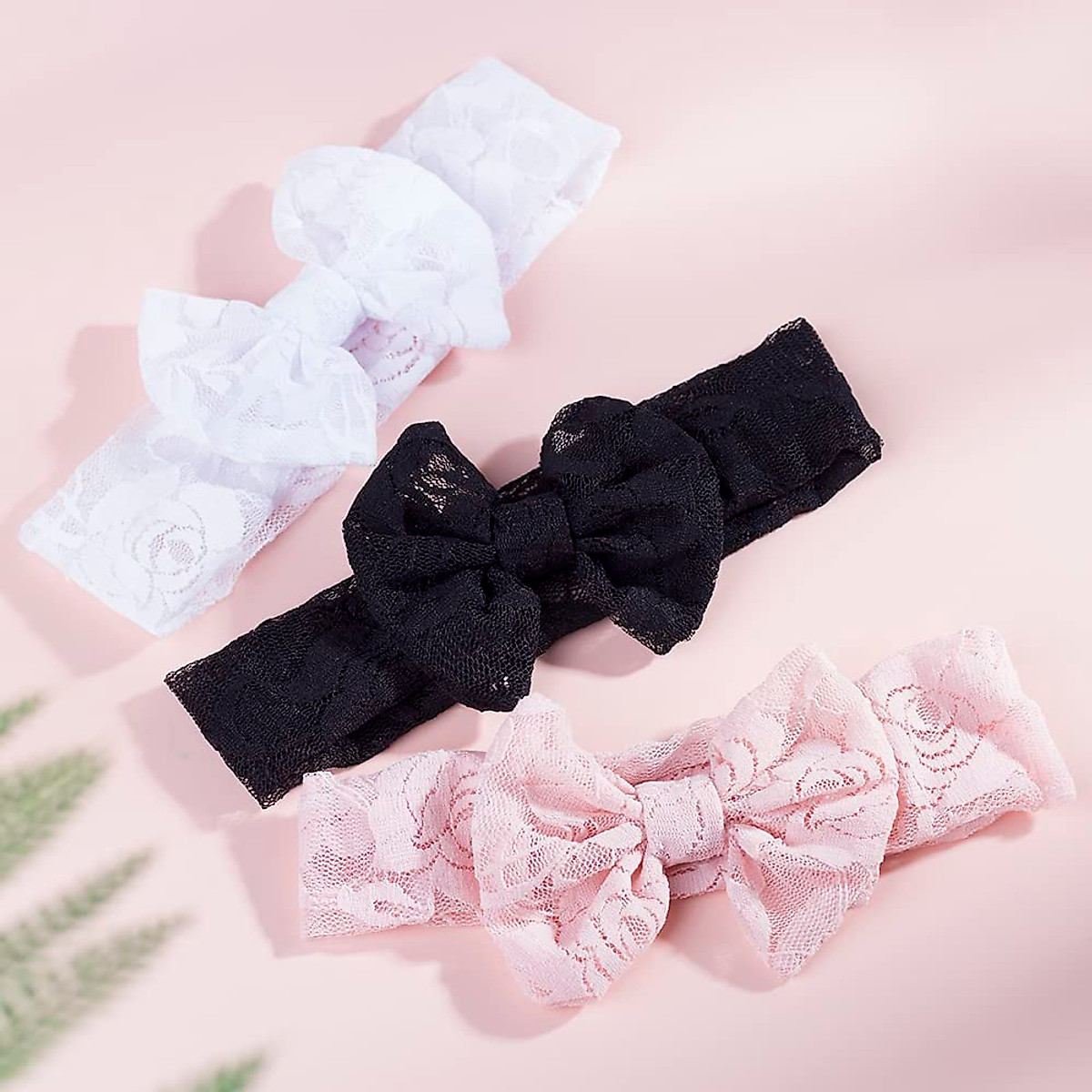 Qiansail Baby Girls Lace Bow Headband Elastics Bow Knot Hairband Headwrap for Newborn Infant Toddlers Kids (Black)