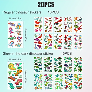 SAVITA 20 Sheets Kids Temporary Tattoos, Luminous Dinosaur Tattoo Stickers Waterproof Cartoon Fake Tattoos for Kids Toddlers Boys Dinosaur Birthday Party Favors Supplies