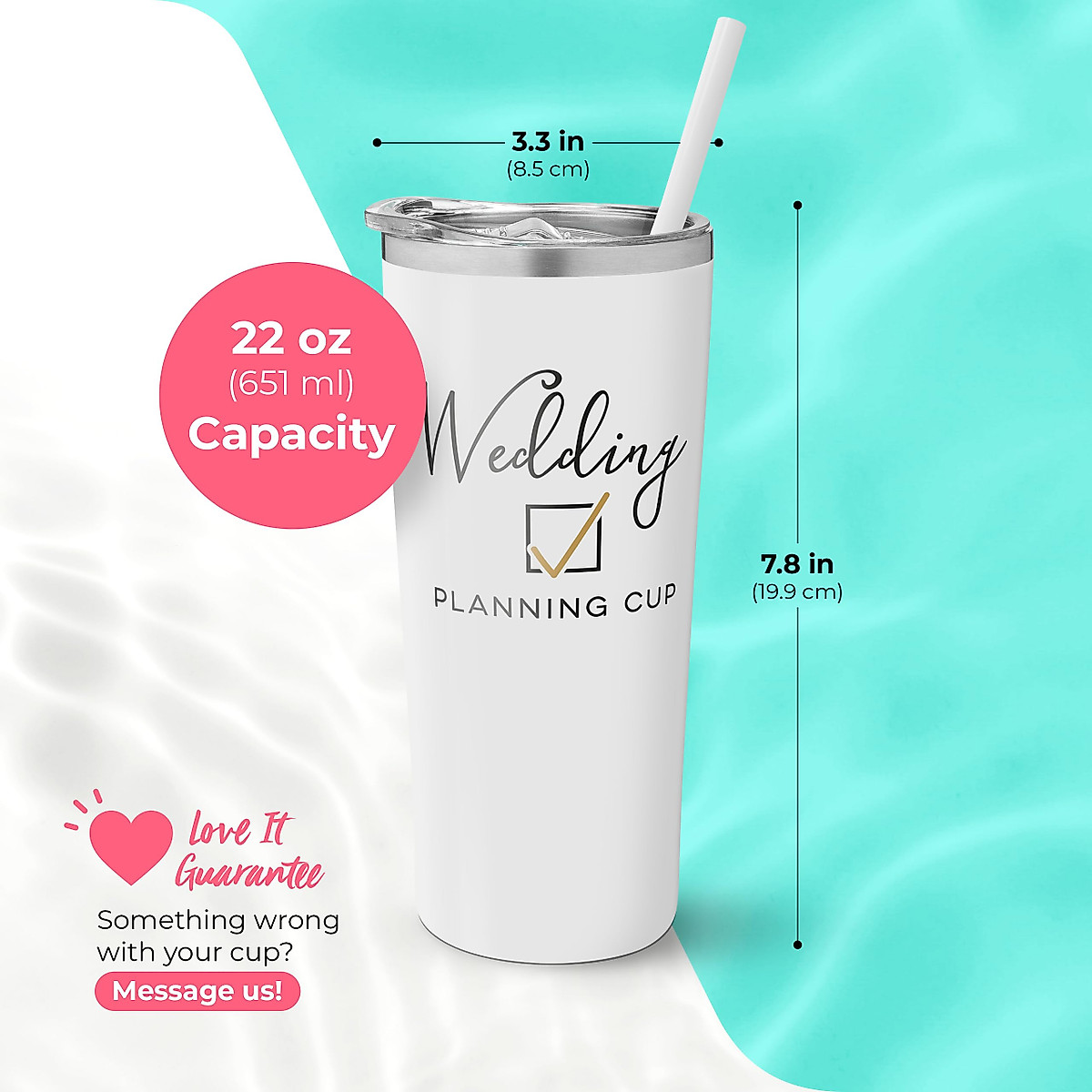 SassyCups Wedding Planning Cup | Vacuum Insulated Stainless Steel Tumbler for Bride to Be | Engagement | Newly Engaged Travel Mug for Future Mrs | Wedding Shower (22 Ounce, White)