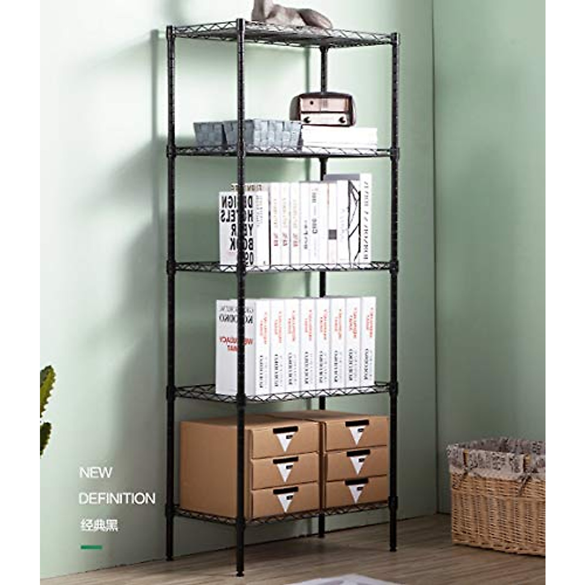 SUNNYSONG 5 Tier Metal Storage Shelves, Kitchen Storage Shelf,Metal Storage Shelves Unit Perfect for Laundry Bathroom Closet Shelves Microwave Stand (Black, (21.25 x 11.42 x 58.26))
