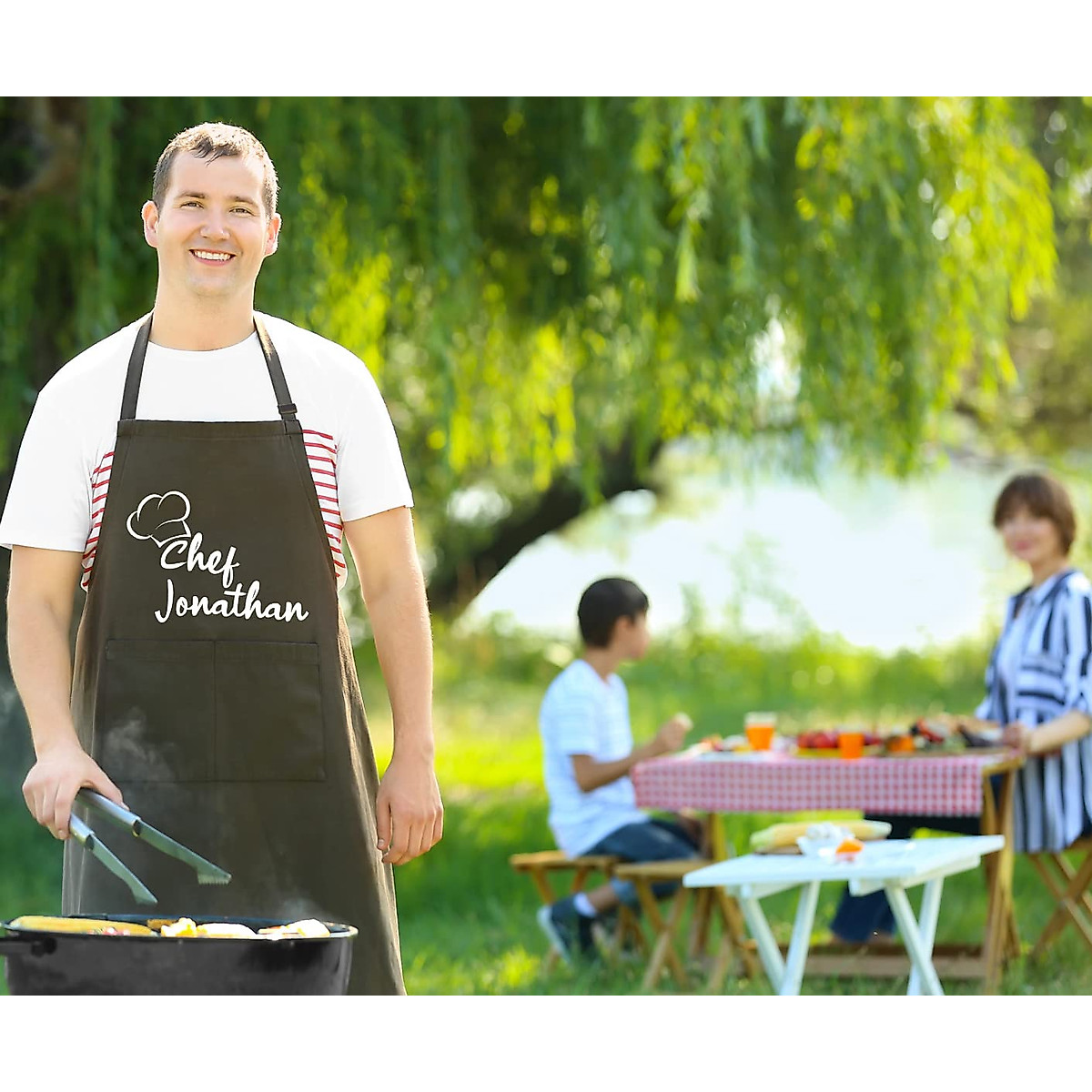 Personalized Chef Apron, Apron for Women or Men with Pockets, Cooking Aprons for Women, Chef Apron for Men, Custom Kitchen Apron Customized Woman Man Aprons, Personalized Gift for Dad or Mom