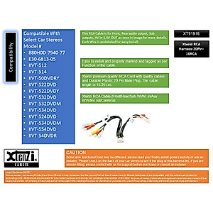 Xtenzi 20Pin RCA Cord Assembly Harness Car Audio Video Compatible with JVC Kenwood KVT-514 KVT-512 KVT-516 - XT91916