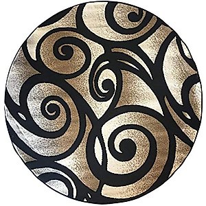 Bellagio Modern Round Contemporary Area Rug Black Carpet King Design 341 (5 Feet 3 inch X5 Feet 3 Inch )