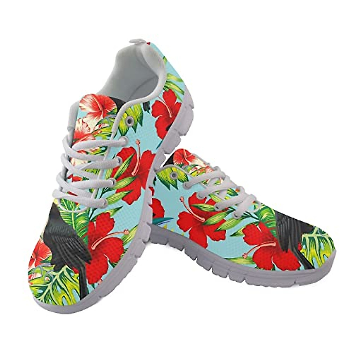 Yzaoxia Parrot Walking Shoes Women Size 6 Hibiscus Flower Breathable Mesh Sneakers Light Weight Running Tennis Shoes Comfortable Athletic