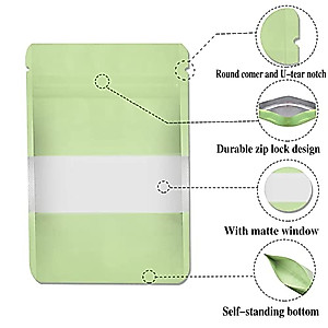 100 Pcs Resealable Bags, Stand-up Food Storage Bags with Clear Window, Sealable Zip Lock Self Sealing Bags for Packaging Products (Light green 4.7 x 7.8 In)