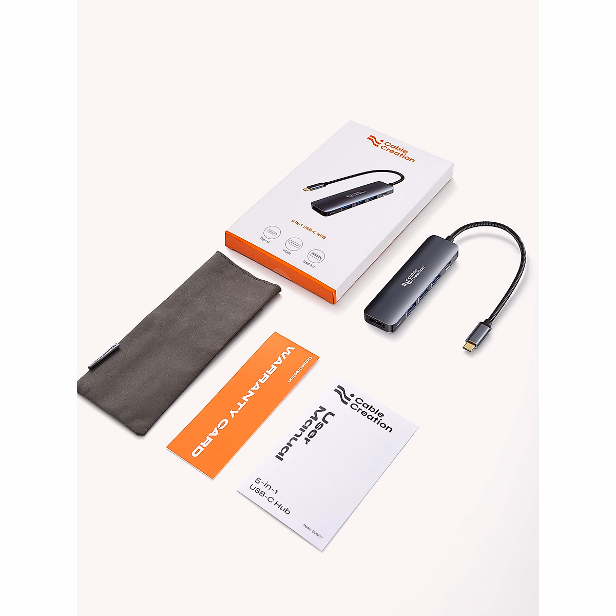 USB C Hub, CableCreation 5-in-1 USB C to HDMI Multiport Adapter, 100W PD, 3 USB 3.0 Ports for MacBook Pro, MacBook Air M1/M2, iPad Pro, Surface Pro, XPS