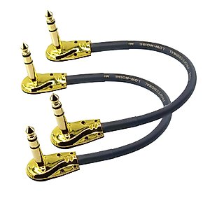WJSTN 1/4 inch Right Angle TRS Stereo Dual Channel Guitar Flat Patch Cable Low Profile Pancake Design 1 feet 2 Pack (1 feet)
