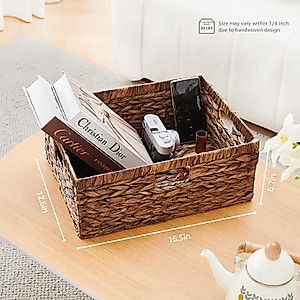 LGENHOOM Large Wicker Storage Basket, Woven Basket with Built-in Handles, Water Hyacinth Basket Storage, Rectangular Organizer Basket, Natural Wicker Baskets (Brown Water Hyacinth 16.5 x 12.6 x 6.7)