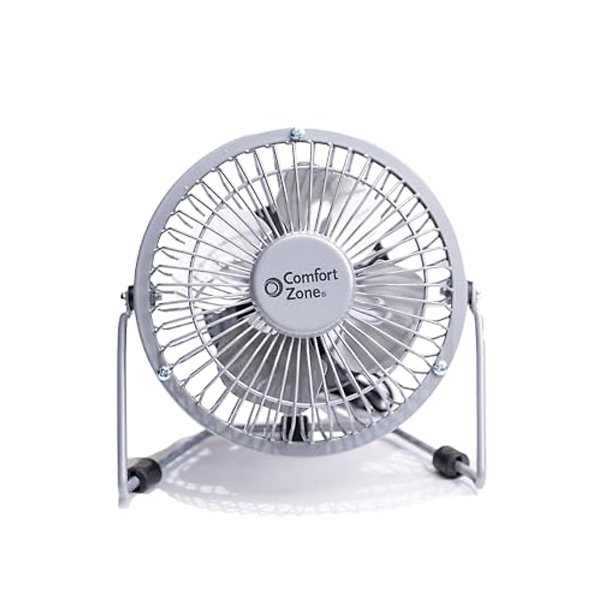 Comfort Zone Mini Portable Desk Fan with 360-Degree Adjustable Tilt, Dual Powered (USB or Power Cord), 4 inch, All-Metal Construction, Airflow 3.31 ft/sec, Ideal for Home, Bedroom & Office, CZHV4S
