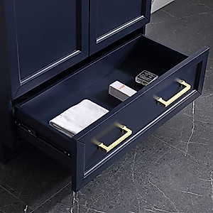 walsport Bathroom Vanity with Sink 32" Navy Cabinet White Undermount Ceramic Vessel Sink Vanities Set Chorme Faucet Drain with Mirror