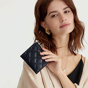 Missnine Small Wallet for Women RFID Card Holder Compact Ladies Wallet Pink Quilted Bifold Purse with ID Window and Coin Pocket