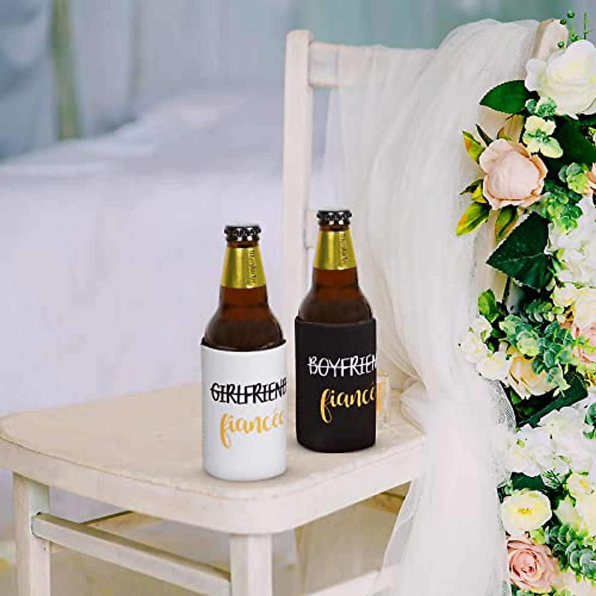 Boyfriend and Girlfriend Can Coolers, Newly Engaged Can Sleeve, Engagement Gifts for Couples, Fiance Fiancee Gift for Him and Her, Neoprene Can Coolers for Mr and Mrs(2 Pack)