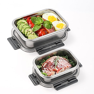 GEEJA Set of 2 stainless steel food containers with lids, Airtight kimchi containers, Leakproof meal prep bento box, Dishwasher/Oven/Freezer safe