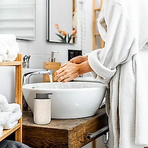 LALA DOLCE Foam Dispenser - Hand Pump Dispenser Beige Foaming Soap Dispenser Ceramic Dish Liquid Dispenser for Kitchen Bathroom Hand Wash Bottle (13.5oz/400ml Beige)