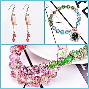 80pcs Flower Glass Beads for Jewelry/Bracelets/Crafts/Necklace Making,Gold Sand Lampwork Beads Cute Crystal Beads Sea Glass Seed Boho Beads for Rosary Crafts Handmade (10mm Mixed Color)