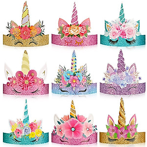 24 Pcs Unicorn Birthday Party Hats Unicorn Paper Party Crown Headbands for Girls Kids, Princess Dress up Unicorn Theme Decorations Favor Supplies Unicorn Party Headbands