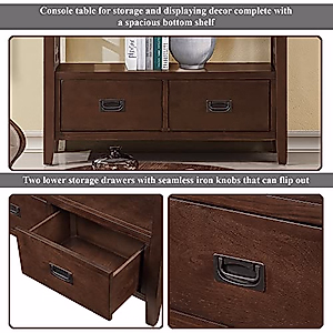 INMOZATA 36 Inch Farmhouse Console Table Sofa Table with 4 Drawers and 1 Storage Shelf Pine Wood Material for Entryway Entrance Living Room Bedroom Hallway Kitchen,Espresso