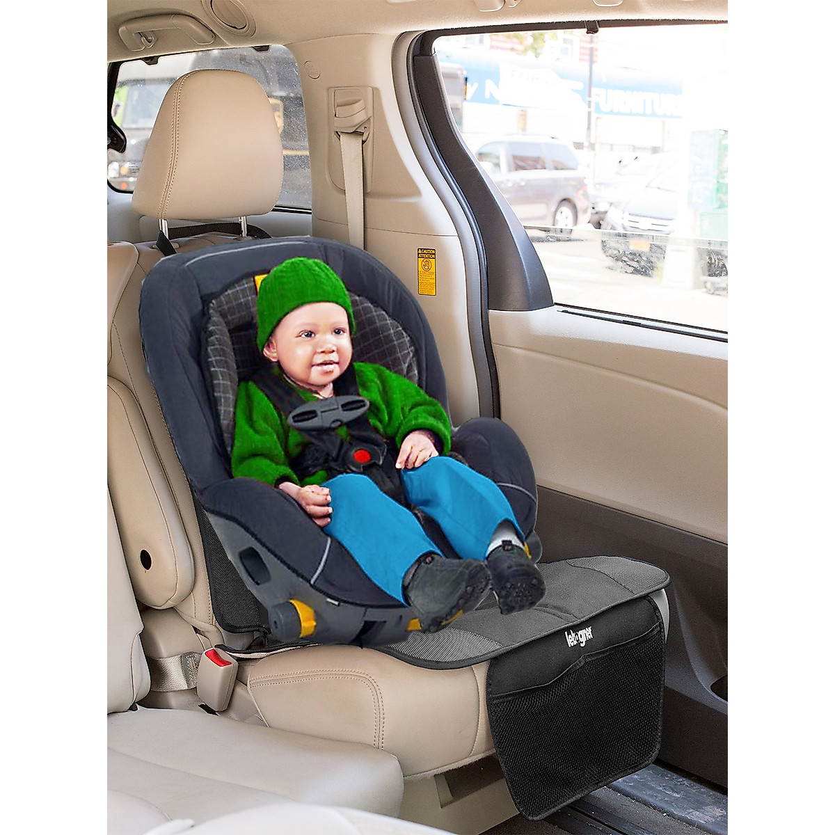 Car Seat Protector by Lebogner - “2 Pack” Luxury Anti-Slip Mat Cover Protector to Keep Clean and Protect Your Auto Leather and Upholstery Seats from Damage, Includes 2 Handy Mesh Storage Pockets