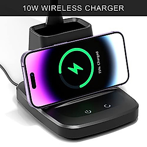 Vicsoon Desk Lamp for Home Office, LED Desk Lamp with Wireless Charger Pen Holder, Dimmable Desk Light with 3 Color Modes, Black Office Lamp for Dorm