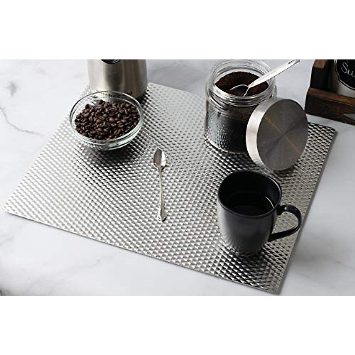Heat Resistant, Non-Slip, Metal Counter/Table Protector Mat, Large - 14" x 17" - 2 Pack - Silver