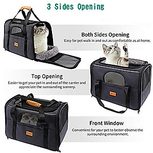 Cat Carrier Dog Carrier, Pet Travel Carrier Airline Approved for Small Dogs Puppies Cats of 15lbs, Portable Pet Transport Bag with Adjustable Shoulder Strap + Removable Soft Cushion + Foldable Bowl