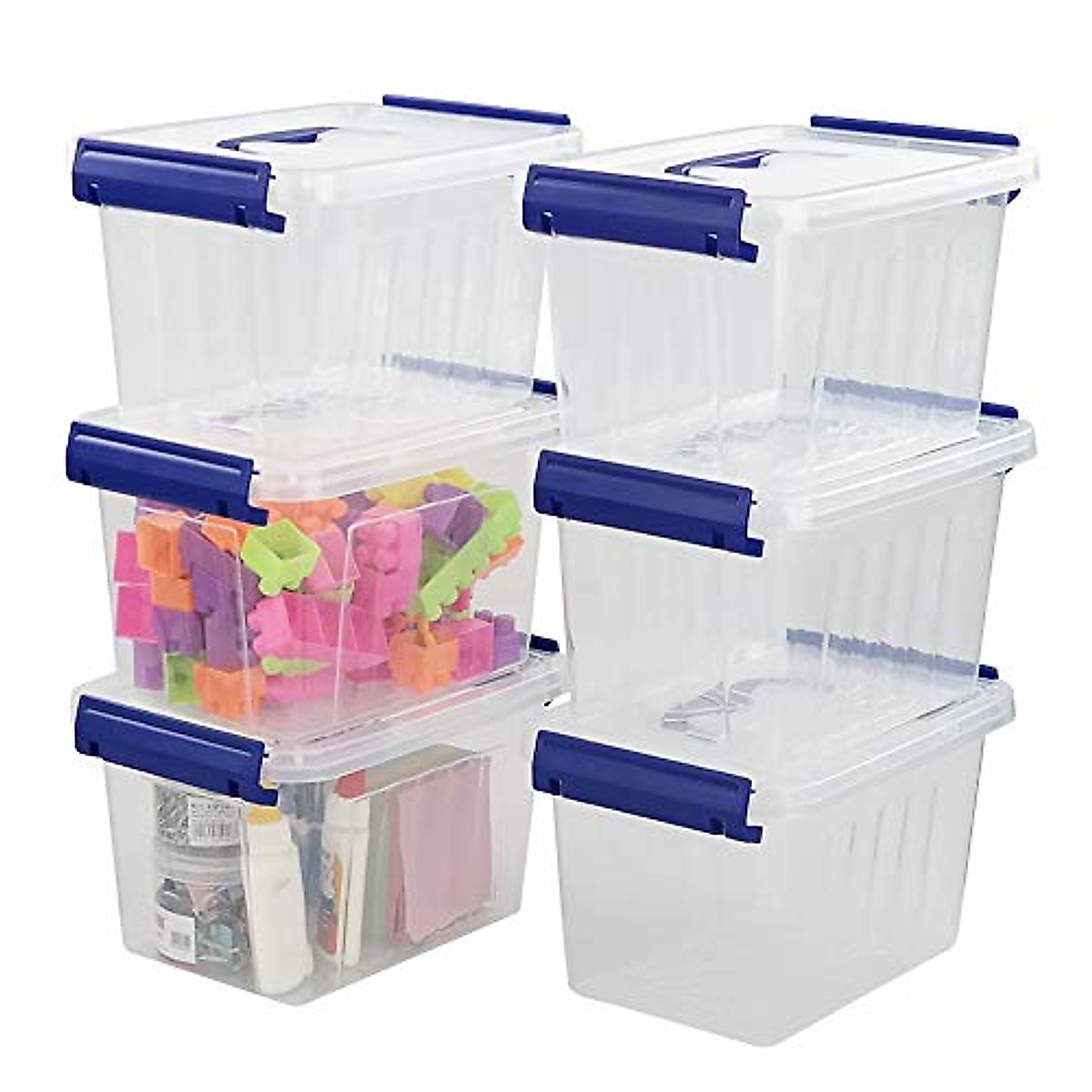Pekky Plastic Small Handle Storage Box, 3.5 Quart Clear Plastic Bins, 6 Packs(Blue)