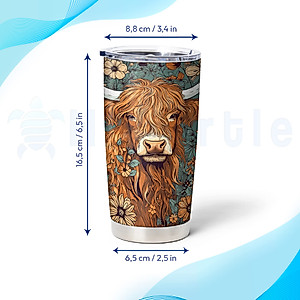 Hyturtle Personalized Gifts For Highland Cow Lover - Highland Cow Customized Name Stainless Steel Tumbler 20oz With Lid - Idea Farm Animals Lover Gifts For Women, Girl, kids On Birthday, Christmas