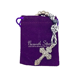 Nazareth Store One Decade Black & White Paracord Rosary Dark Silver Beads Pocket Car Rosary Protection Miraculous Medal & Jesus Crucifix
